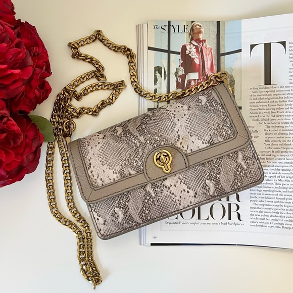 New Fossil Ainsley Woc Snake Print Chain Leather Shoulder Crossbody Bag ...